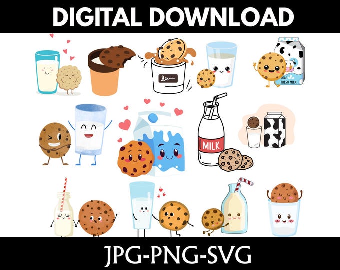 Milk and Cookies SVG Clip Art\ Cut File Silhouette Instant Digital ...