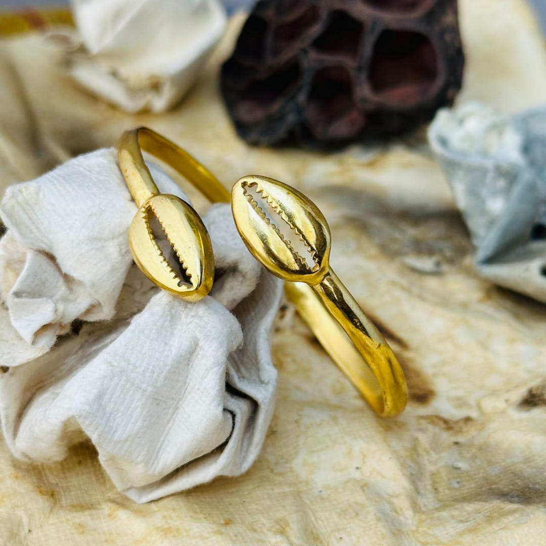 Cowrie Shell Bangle | 18K Gold Plated Boho Cuff - Etsy