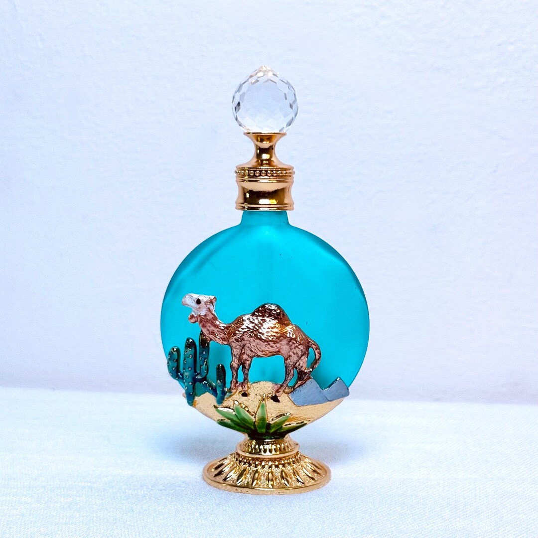 Handcrafted Blue Perfume Bottle: Desert Camel Landscape, 30ml Oriental ...