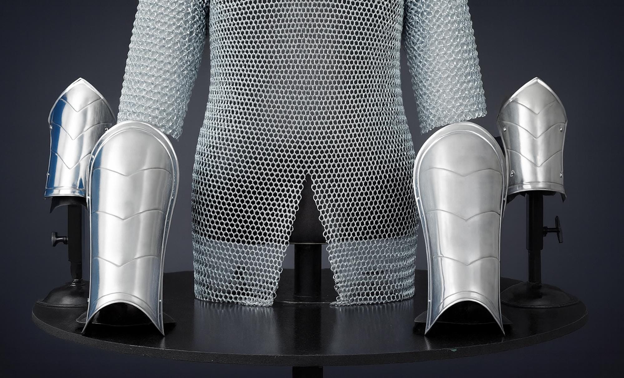 Knight Armor Set, Medieval Chainmail, Steel Pauldrons, Bracers, Greaves ...