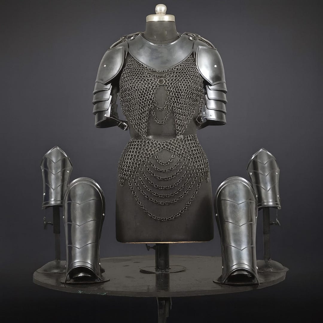 Brave Lady Knight Full Suits Blackened Armor Set: Chainmail Top and ...