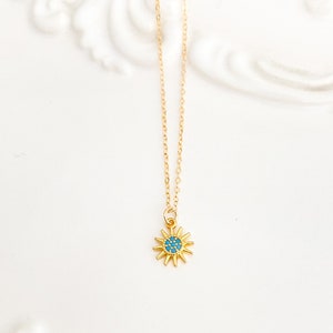 Tiny Sun Necklace, 18k Gold Micro Pave Sun Necklace, Dainty Necklace ...