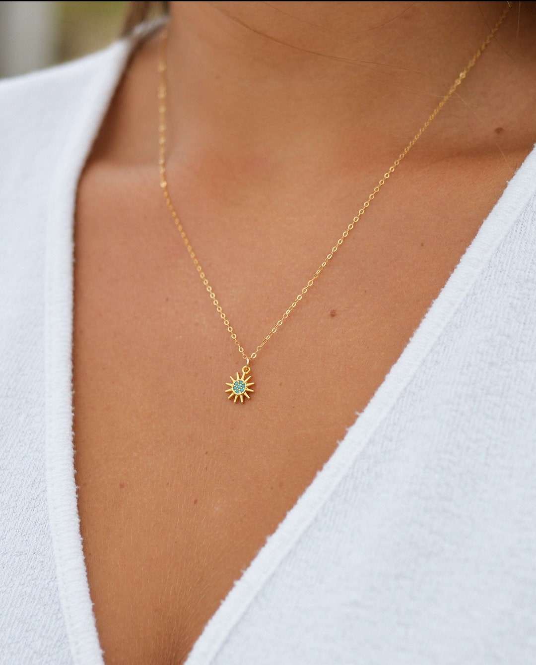 Tiny Sun Necklace, 18k Gold Micro Pave Sun Necklace, Dainty Necklace ...