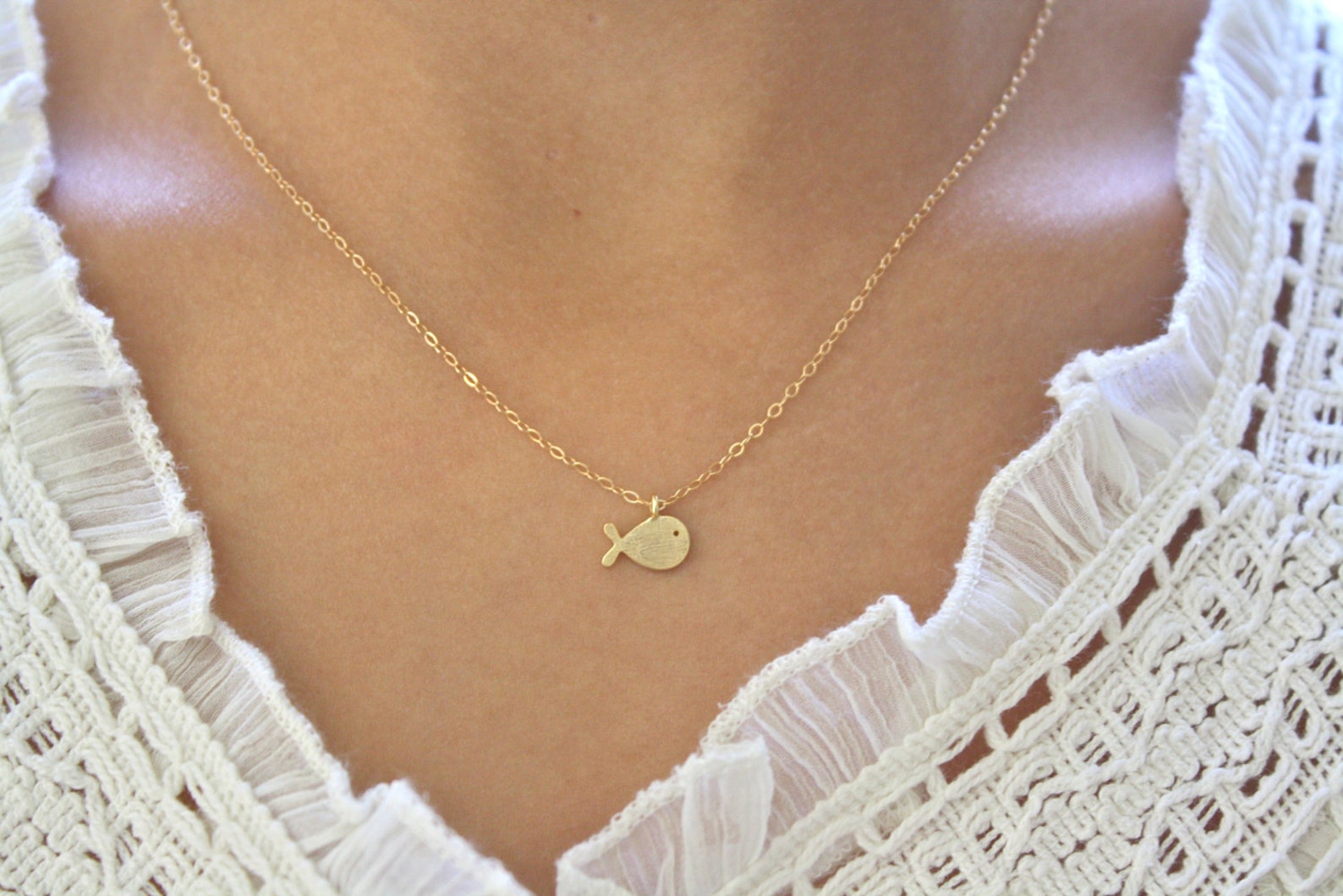 Rose Gold Necklace Gold Fish Necklace Dainty Gold Necklace - Etsy