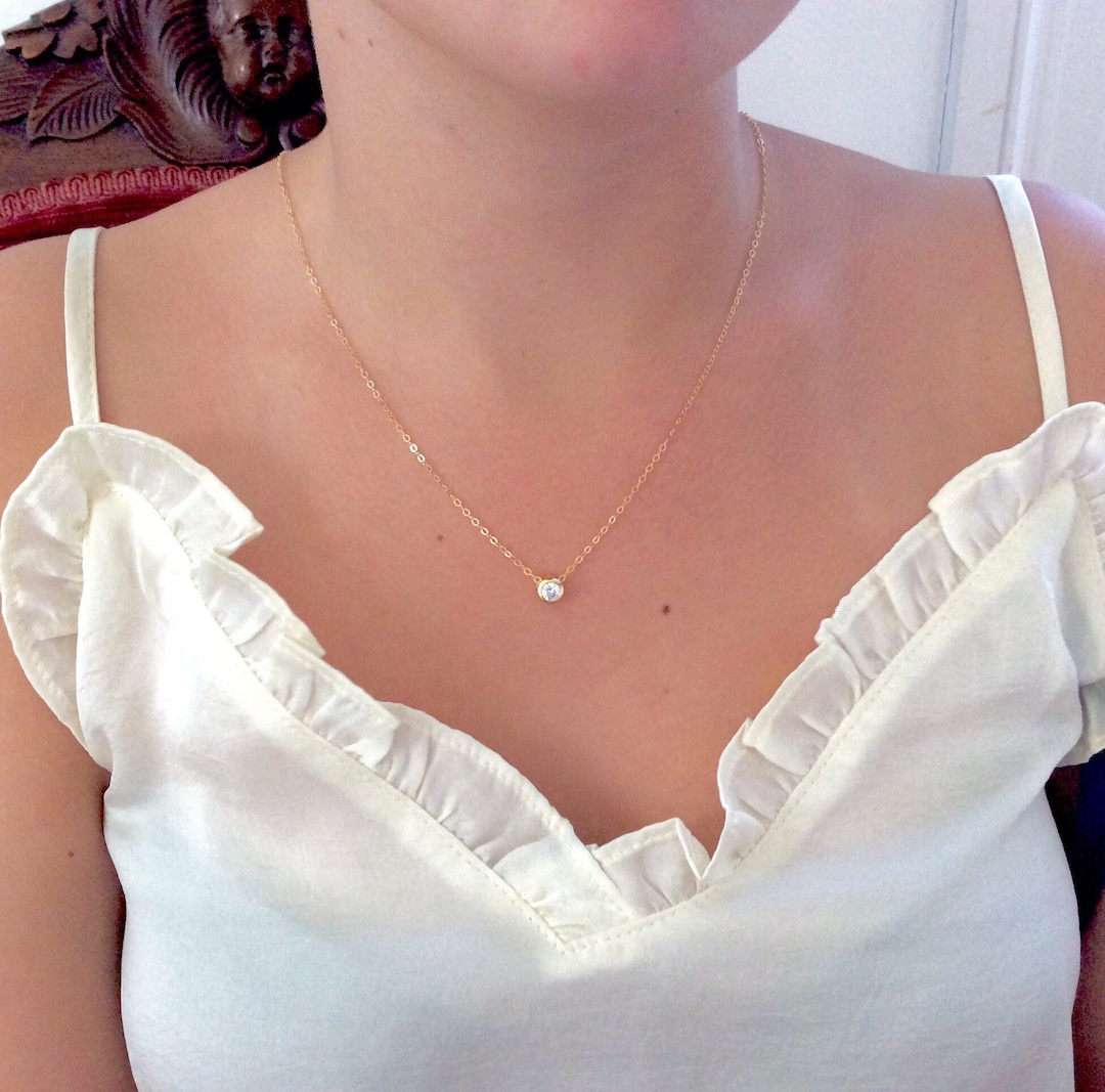 Dainty Floating CZ Diamond Necklace: 14k Gold Filled Minimalist Jewelry ...