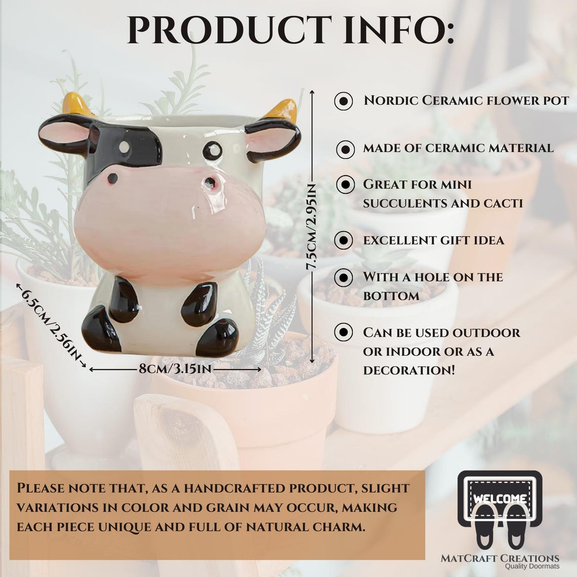 Small Cow Decorative Flower Box, Indoor Ceramic Succulent Plant Pot ...