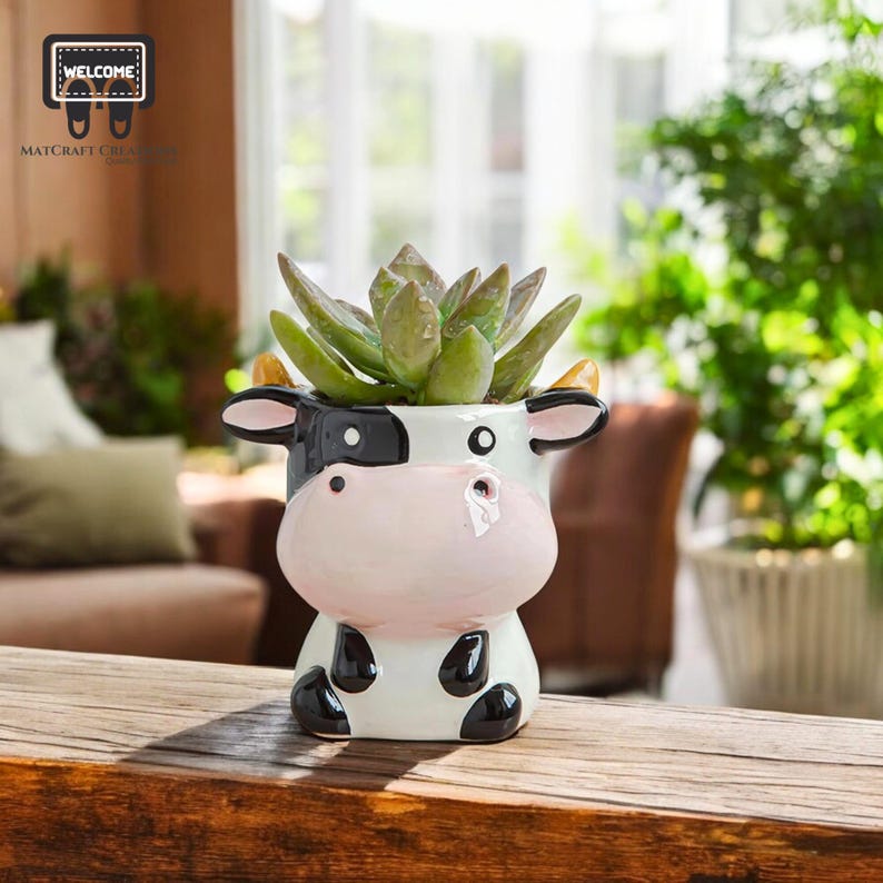 Small Cow Decorative Flower Box, Indoor Ceramic Succulent Plant Pot ...