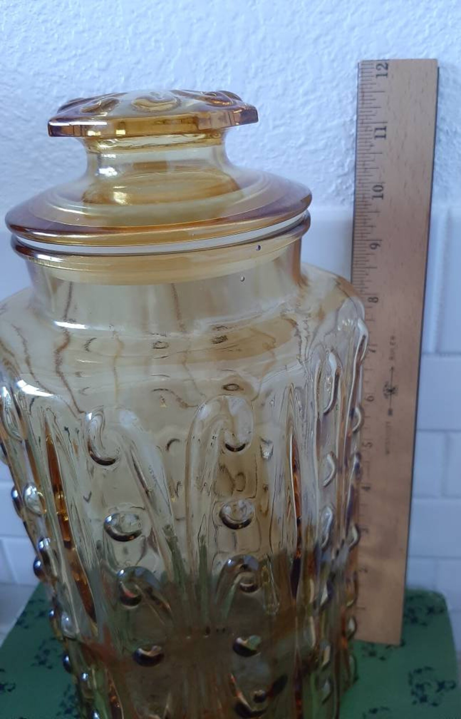Tall Vintage Federal Glass Gold Yellow Canister With Plastic - Etsy