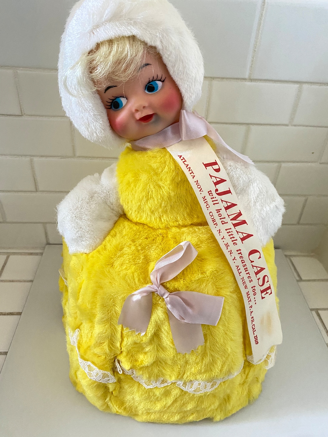 Vintage Yellow Pajama Case With Vinyl Face Doll With Zipper Case - Etsy