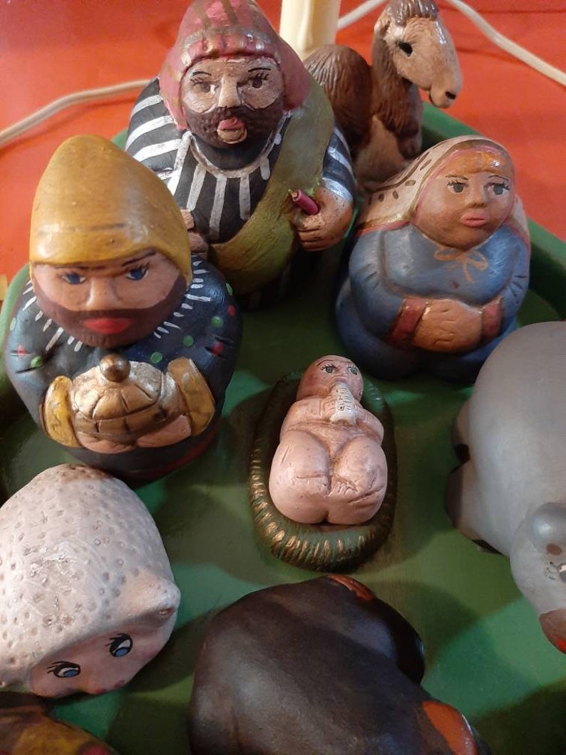 Unique Rare Vintage Lighted Nativity Creche Mexican Manger and Wood ...