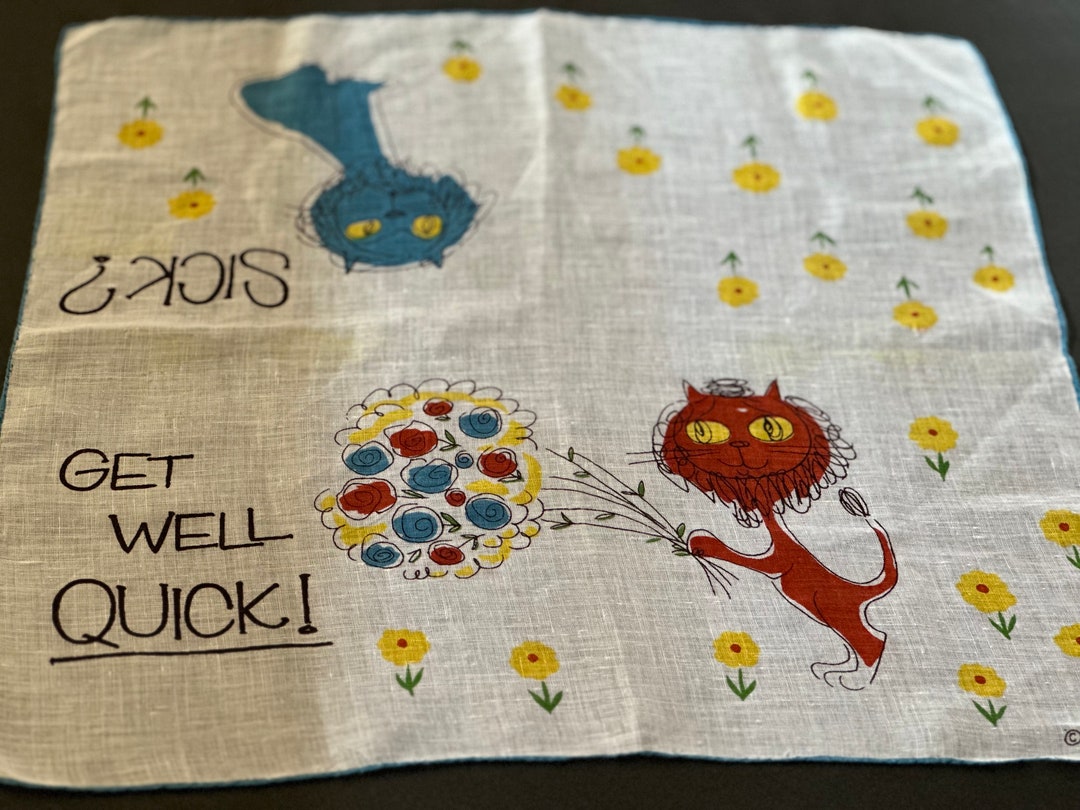 Unique Vintage Get Well Quick Large Linen Hankie by Welcher - Etsy