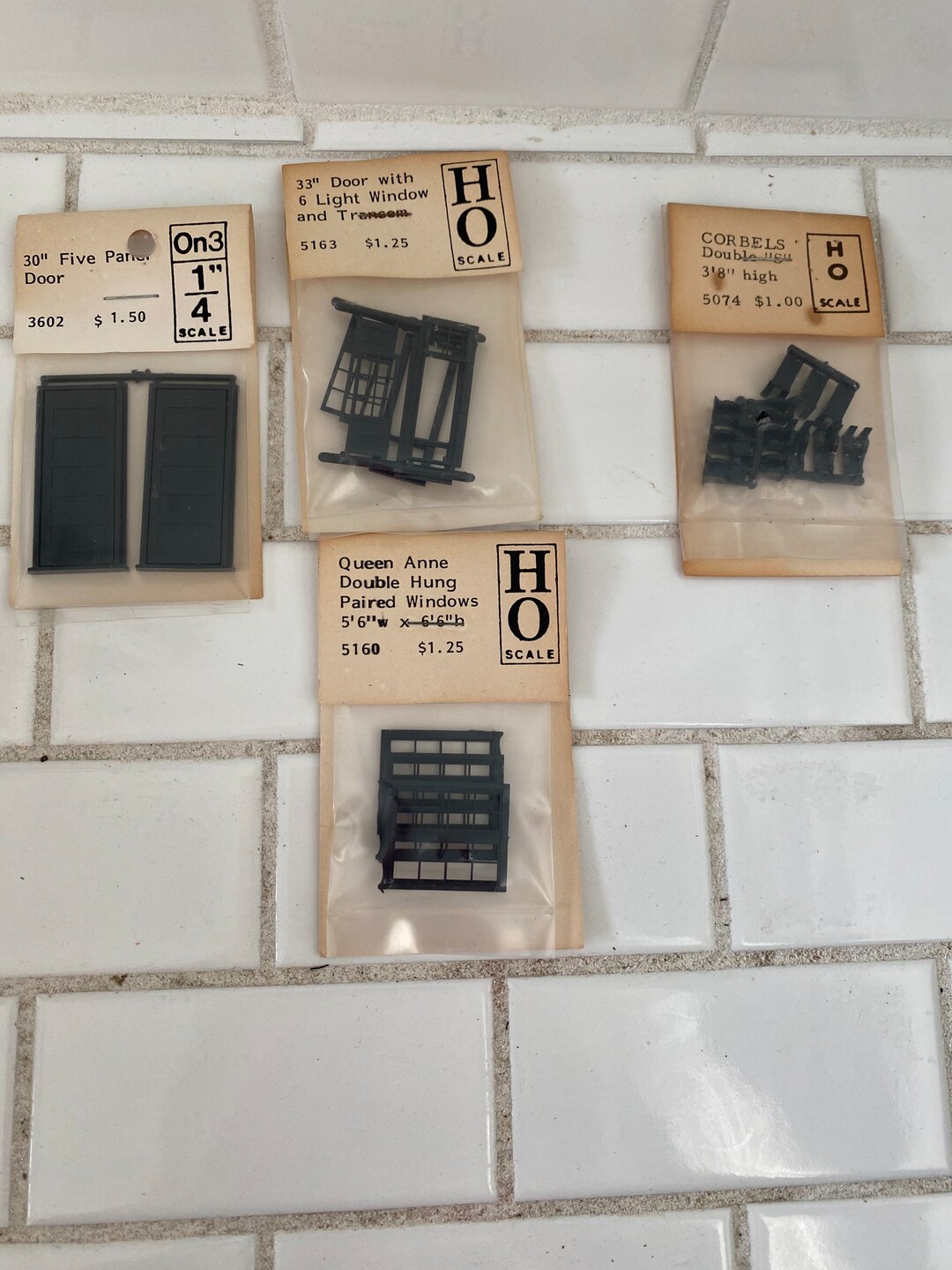4 Vintage Miniature Dollhouse Parts Corbels Five Panel Doors Window ...