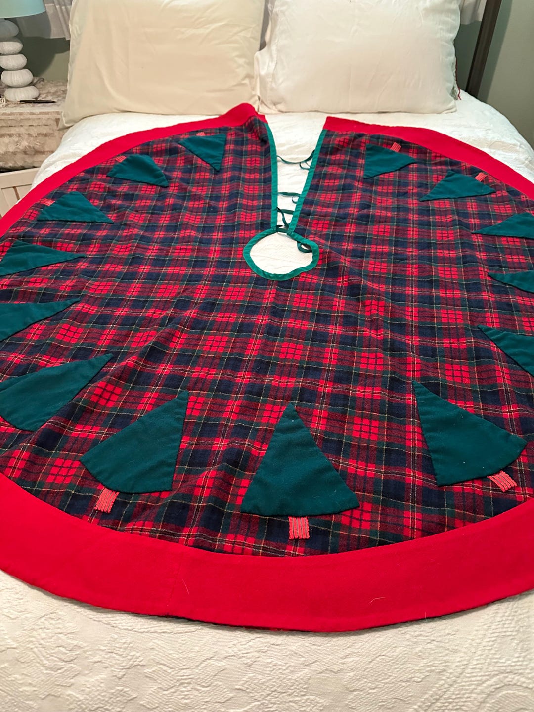 Vintage Handmade Pendleton Appliquéd Red Green and Navy Blue Plaid ...