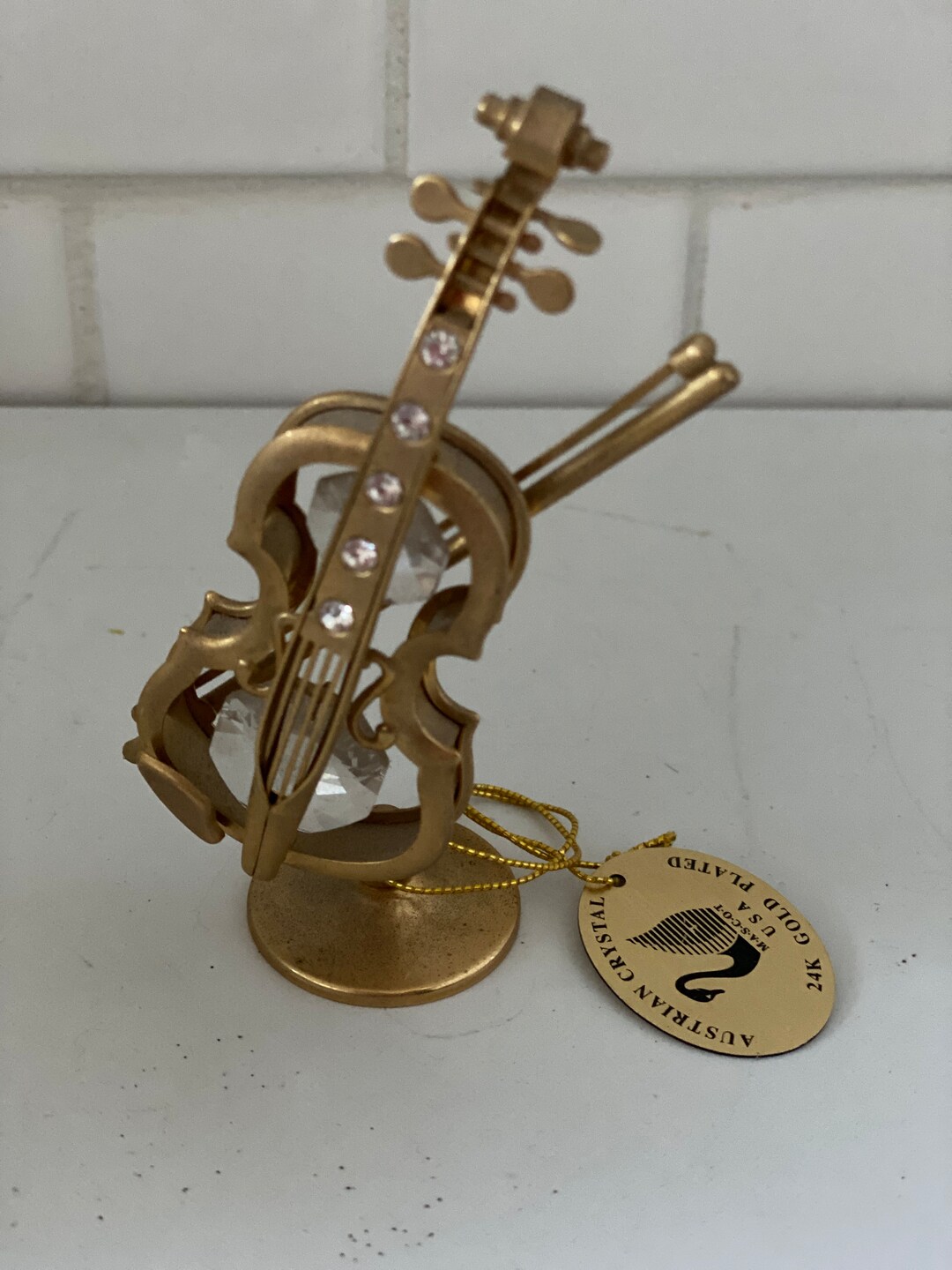 Vintage Miniature Cello 24K Gold Plated Swarovski Crystal Collectible ...