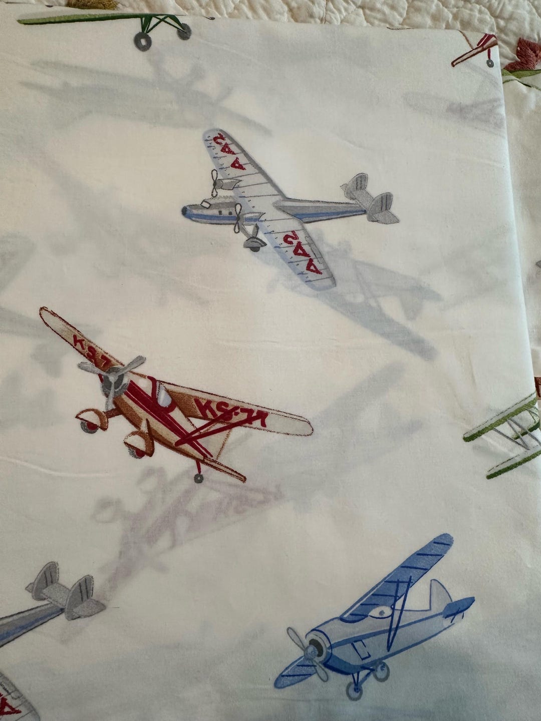 Vintage Pottery Barn Twin Sheet Flat Antique Airplanes NOS Plane Lover ...
