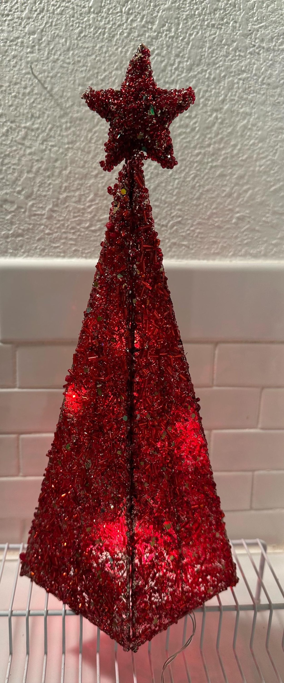 Vintage Avon Red Sequined Christmas Decor Tree With Lights or Tree ...