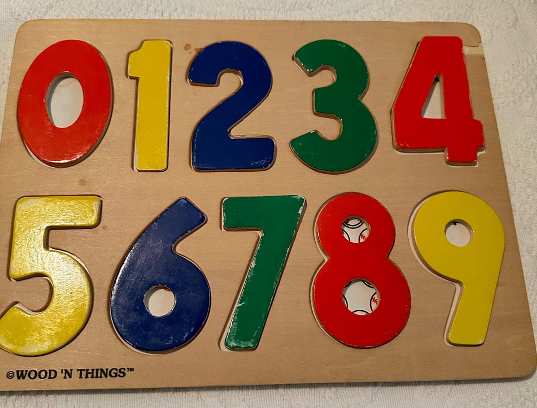 Vintage Wood N Things Numbers Heavy Wood Puzzle Teacher Homeschool Aide ...