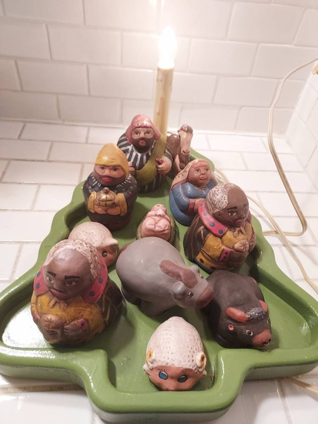 Unique Rare Vintage Lighted Nativity Creche Mexican Manger and Wood ...