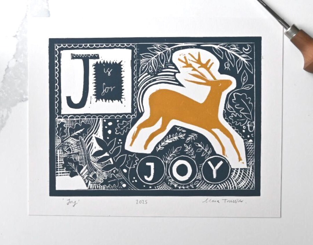 J is for Joy Lino Cut Print - Etsy