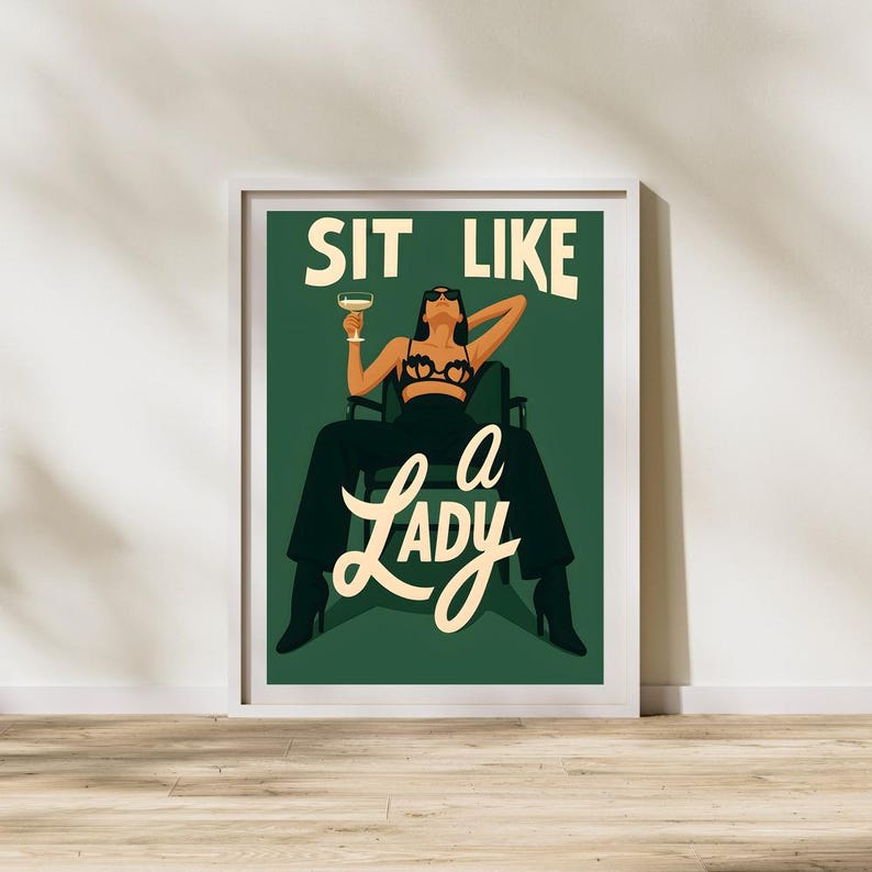 Sit Like A Lady Feminist Quote Printable Poster, Bold Retro ...