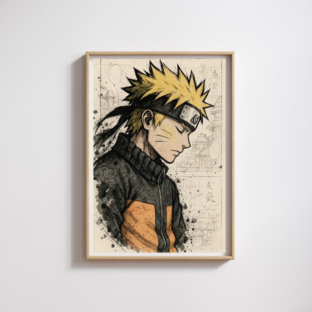 Naruto Anime Sketch Poster Digital Printable Wall Art in Manga Style ...