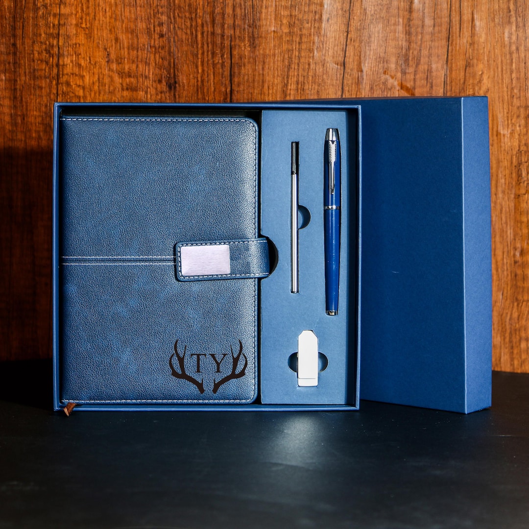 Custom Engraved Leather Notebook Gift Set With Pen - Etsy