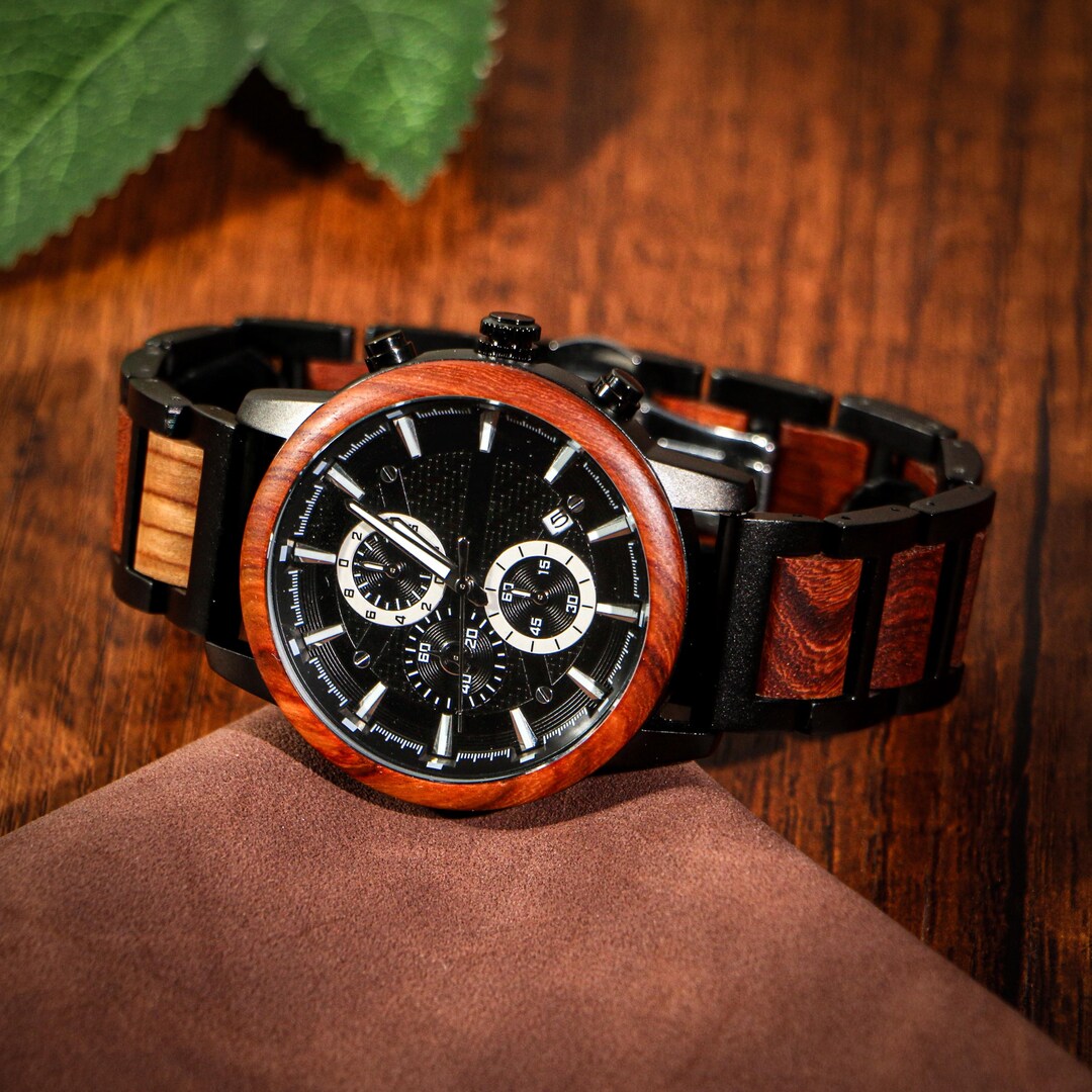 Personalized Engraved Wooden Watch: Ebony & Stainless Steel, Seiko ...