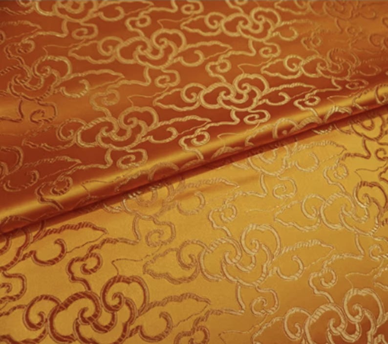 Orange Brocade Fabric: Cloud Jacquard, Wedding & Cosplay Dress Material ...