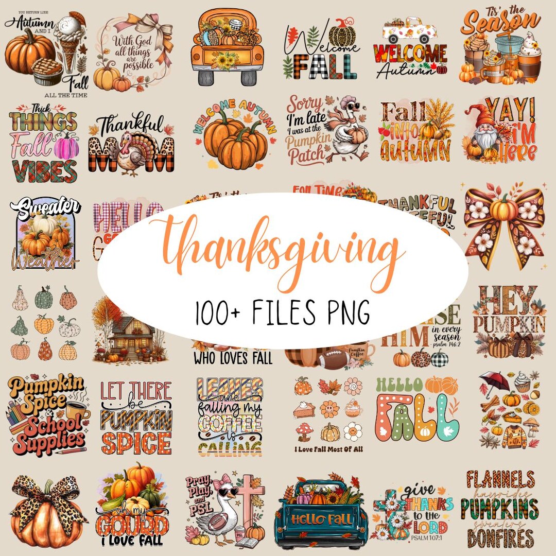 Retro Thanksgiving PNG Bundle, Fall Sublimation PNG, Vintage Turkey PNG ...