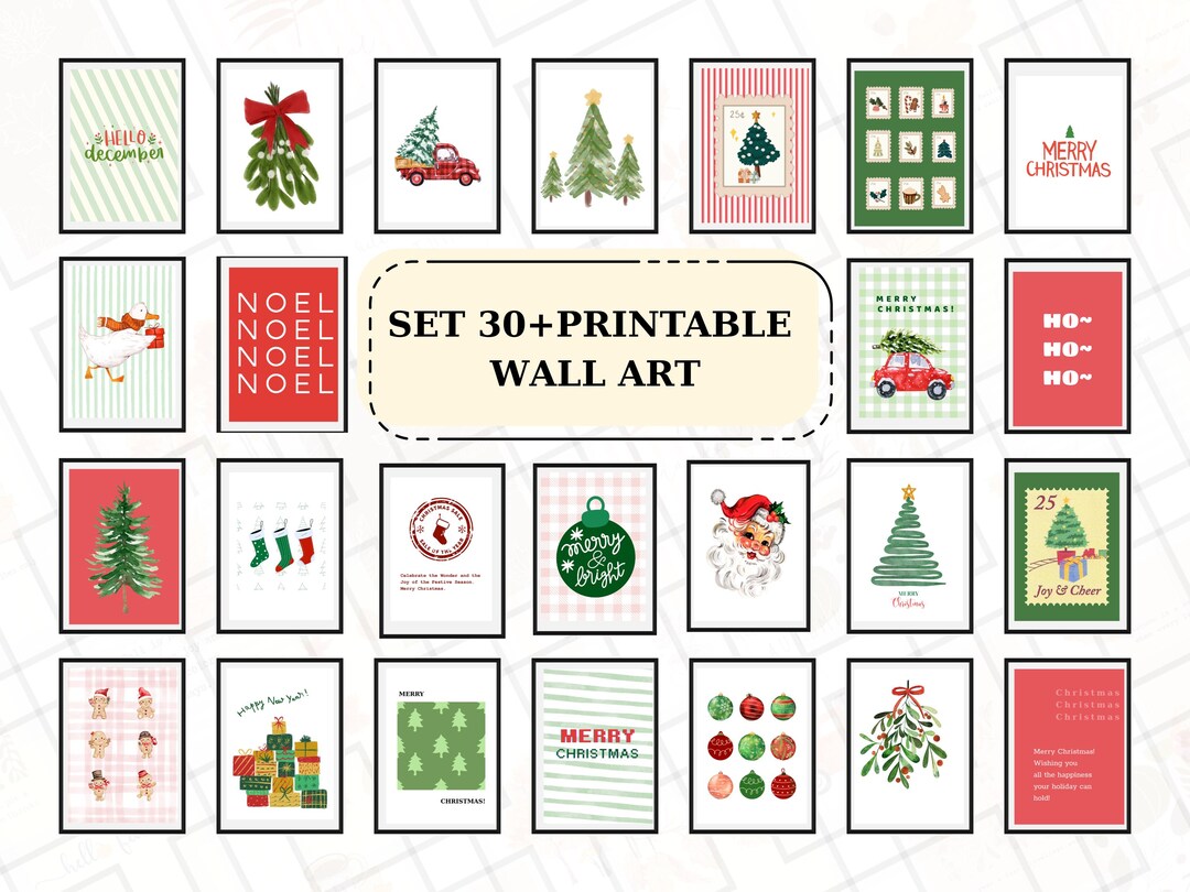 Set of 30 Christmas Gallery Prints: Noel Holiday Wall Art (digital ...