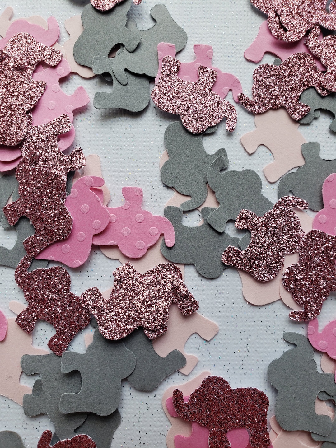 200 pièces Confettis de table Éléphant Roses et Gris Baby Shower Gender ...