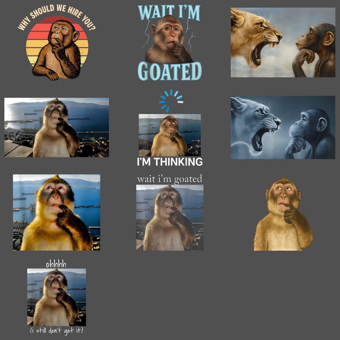 Thinking Monkey Meme PNG, Funny Brainrot Gen Z Humor Design, Ironic ...