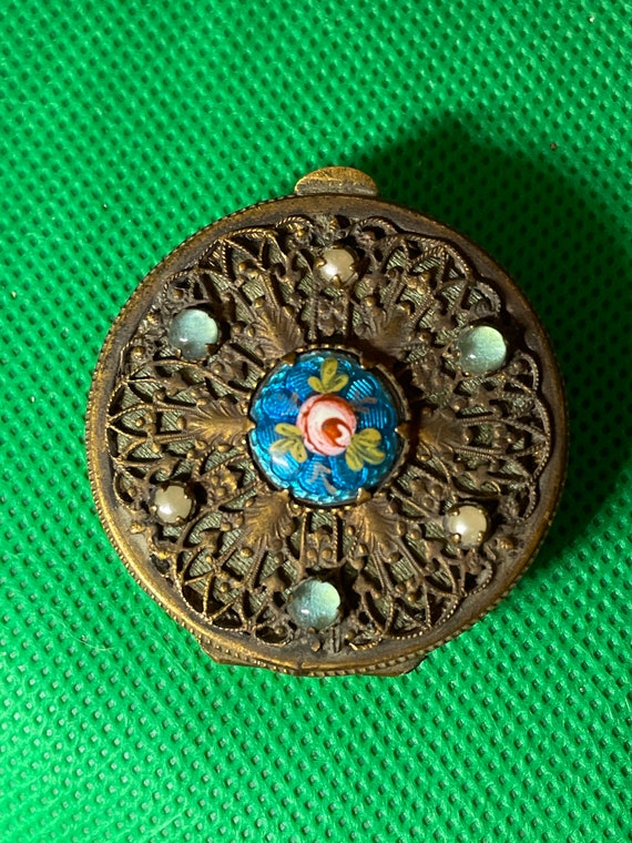 Antique GORGEOUS Tiny Powder Compact Pill Box Pocket … - Gem