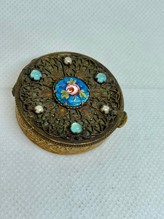 Antique GORGEOUS Tiny Powder Compact Pill Box Pocket … - Gem
