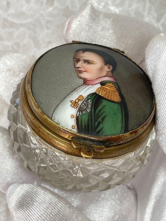 Napoleon Cut Glass Patch Box glass mirror compact Han… - Gem