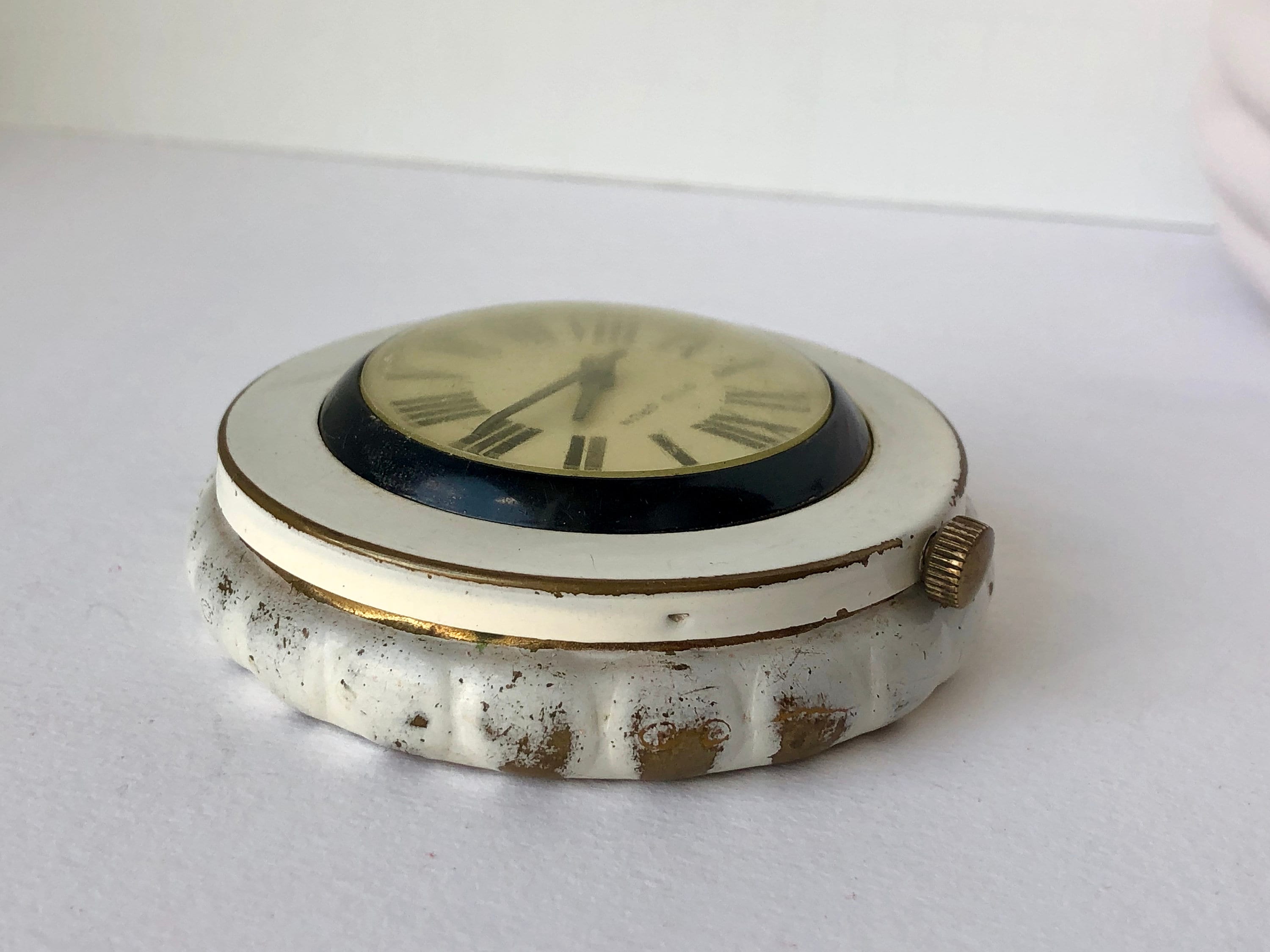 Extremely RARE White Enamel Otto Grun Clock Compact | Etsy