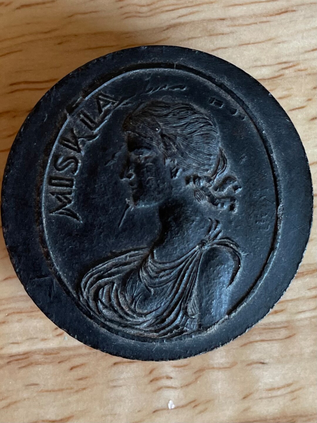 RARE Rouge Compact 1800 Bois Durci Twist Screw Cameo Lady W Jewel Swags ...