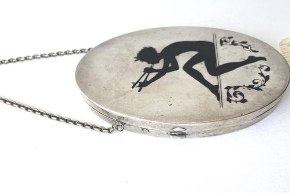 Rare Sterling Dance Compact 1920 Elgin Hefty Silver E… - Gem