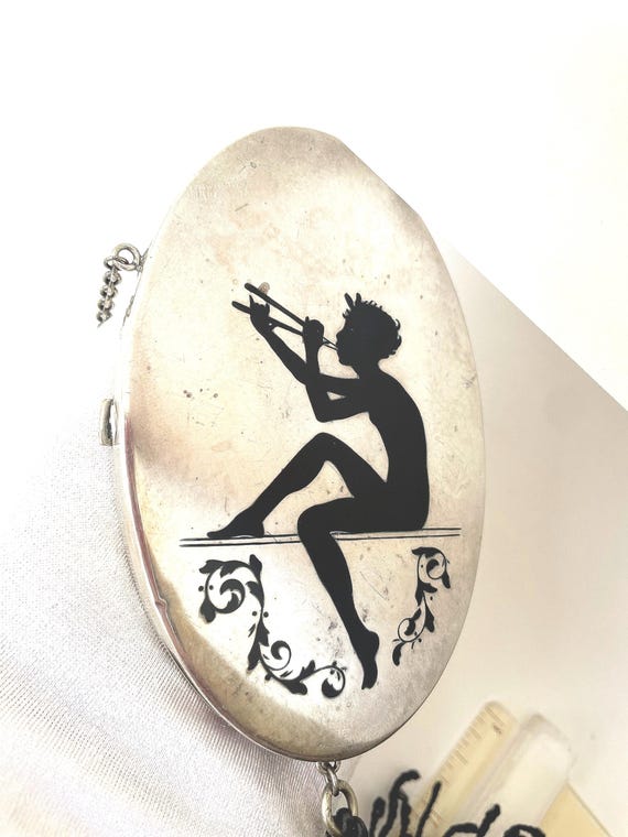 Rare Sterling Dance Compact 1920 Elgin Hefty Silver E… - Gem