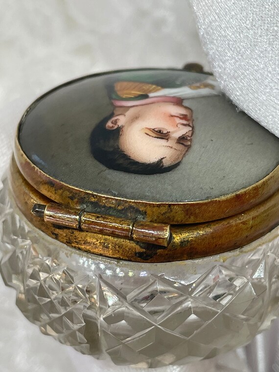 Napoleon Cut Glass Patch Box glass mirror compact Han… - Gem