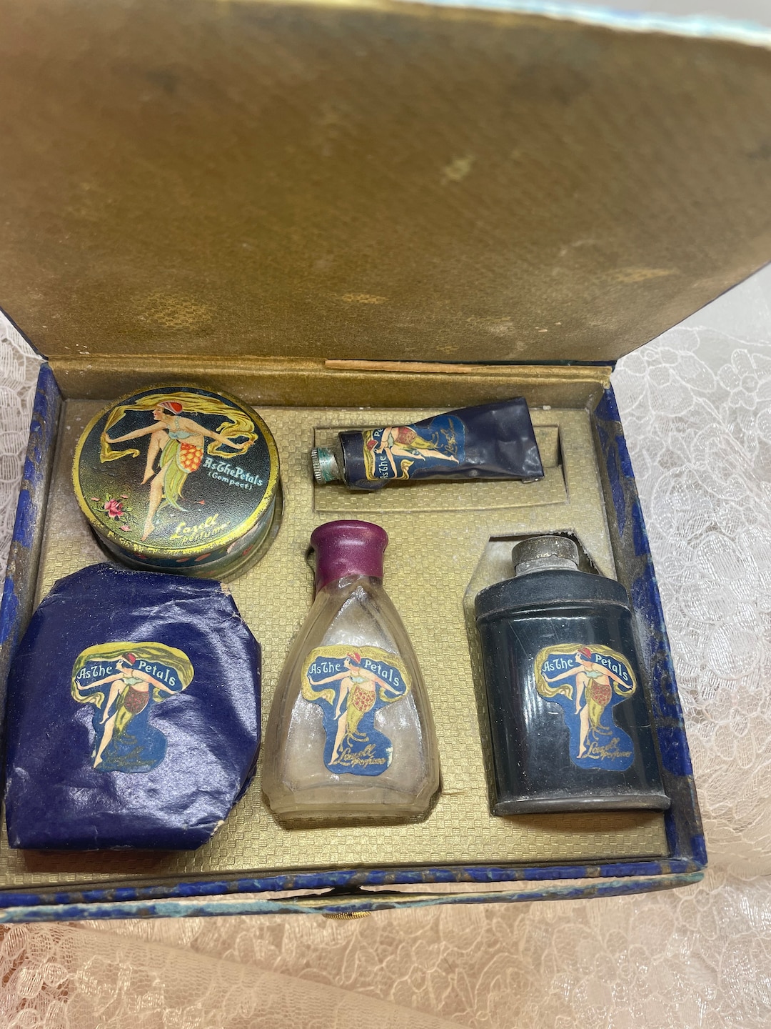 Lazell Perfume Makeup Set RARE 1920 Flapper Cosmetics Face Powder ...