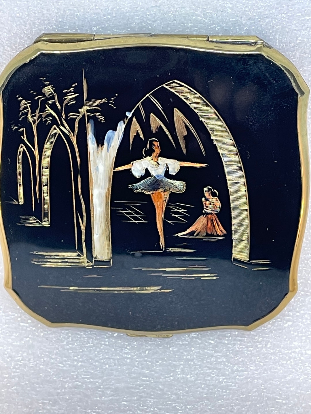 Compact Dancer Enamel Made in Germany Marked 800 Silver Gold Plated ...