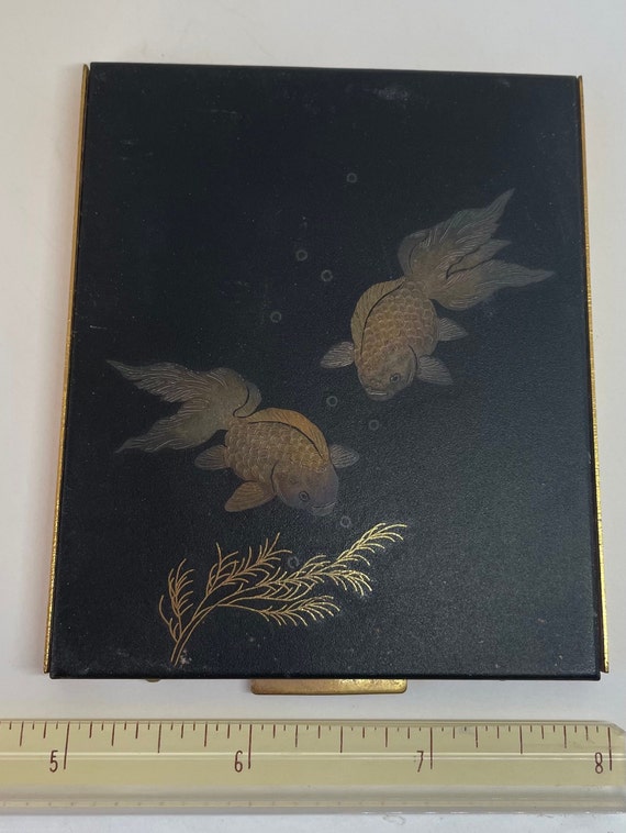 Fish Powder compact collectible Beautiful golden Koi … - Gem