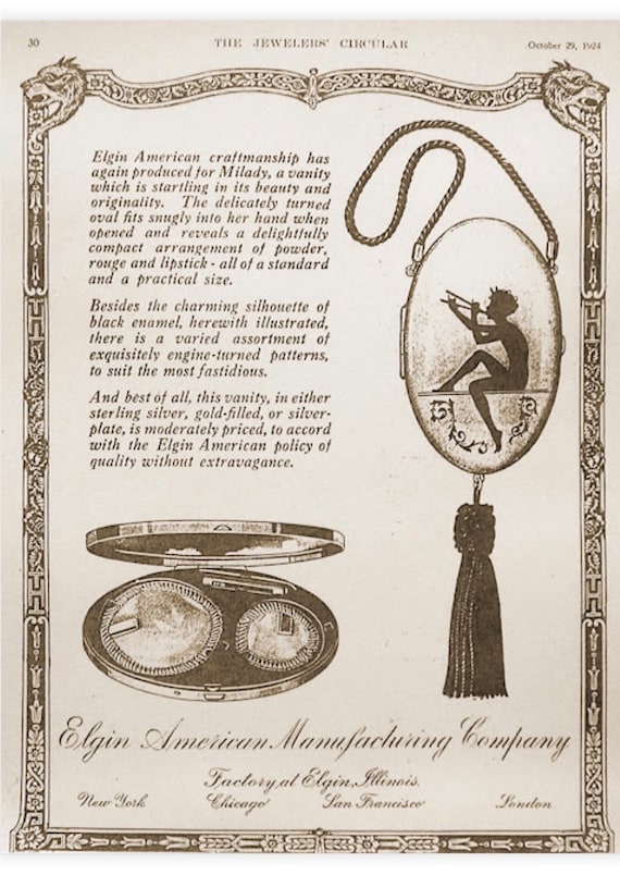 Rare Sterling Dance Compact 1920 Elgin Hefty Silver E… - Gem