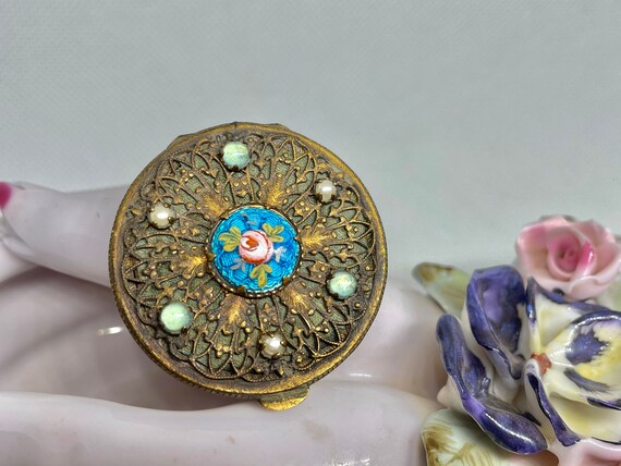 Antique GORGEOUS Tiny Powder Compact Pill Box Pocket … - Gem