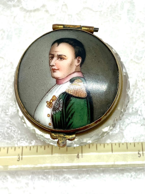 Napoleon Cut Glass Patch Box glass mirror compact Han… - Gem