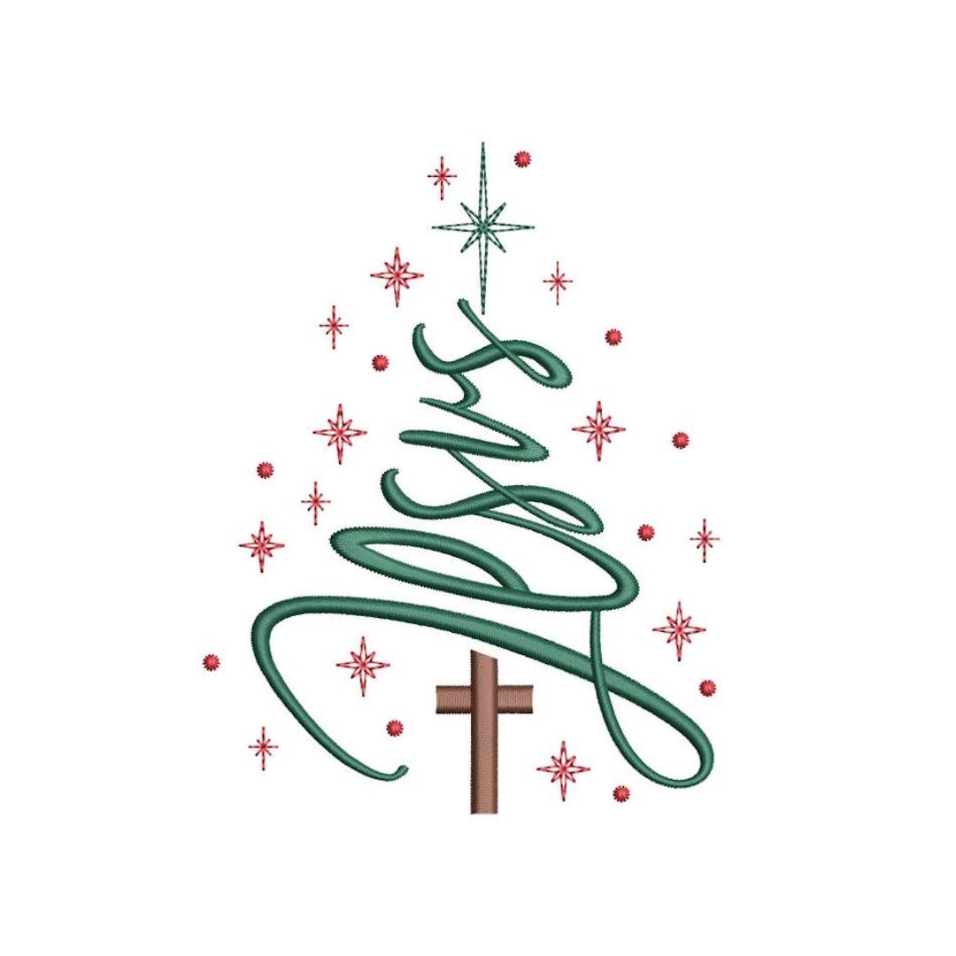 Jesus Christmas Tree Religious Holiday Machine Embroidery Design With ...