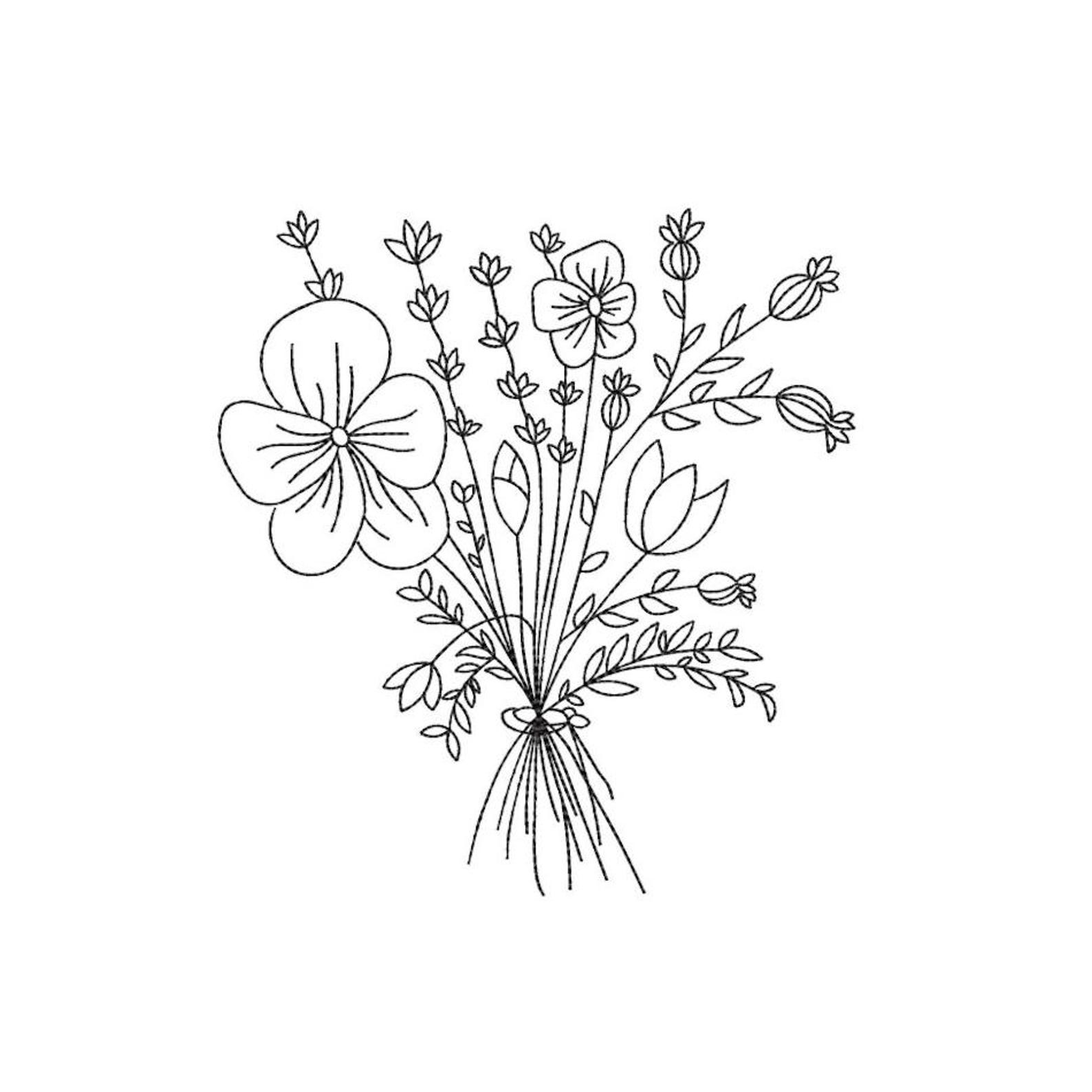 Floral Bouquet Line Art Machine Embroidery Design for Embroidery ...