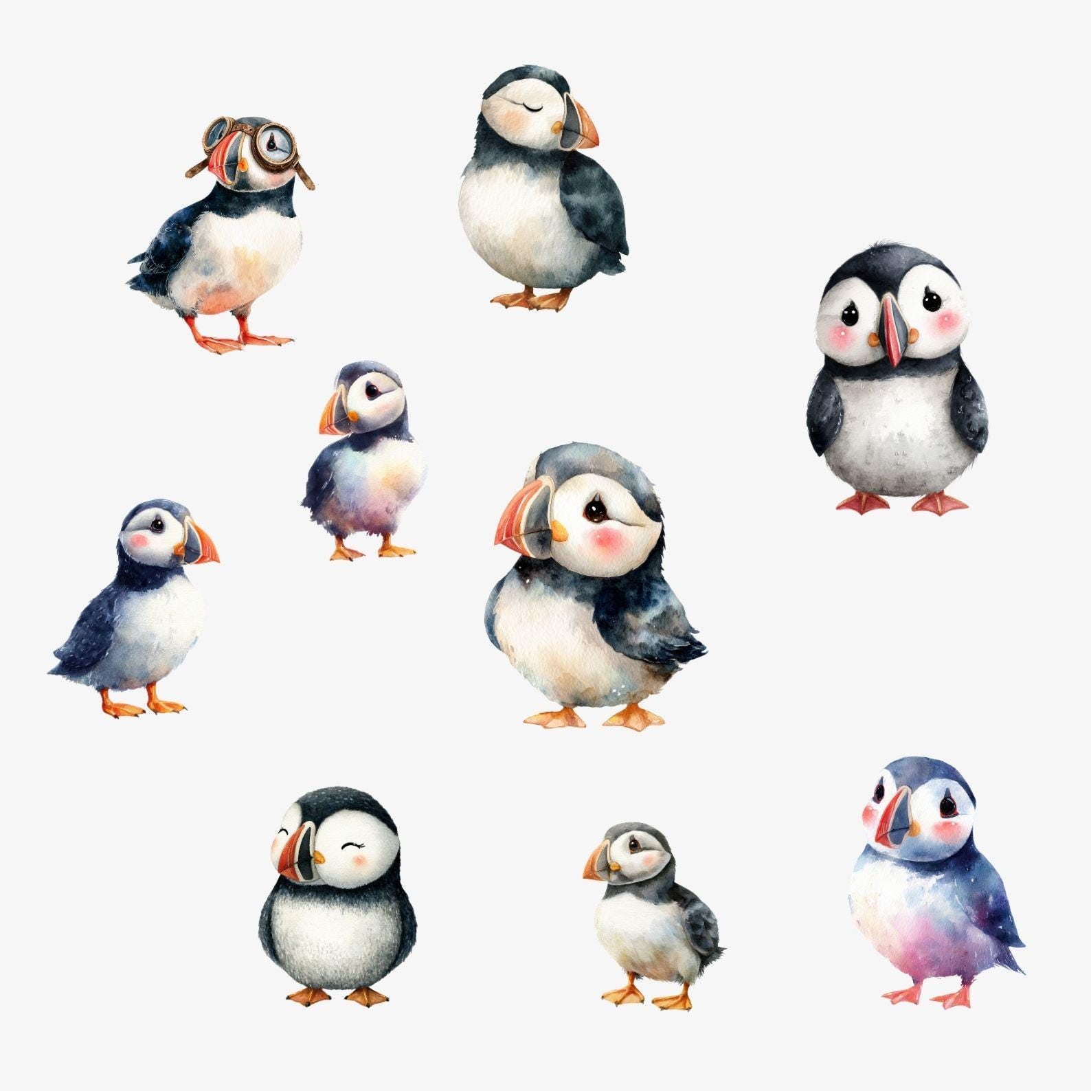 Cute Puffin Clipart, Puffin PNG Bundle, Kawaii Bird PNG , Smiling ...