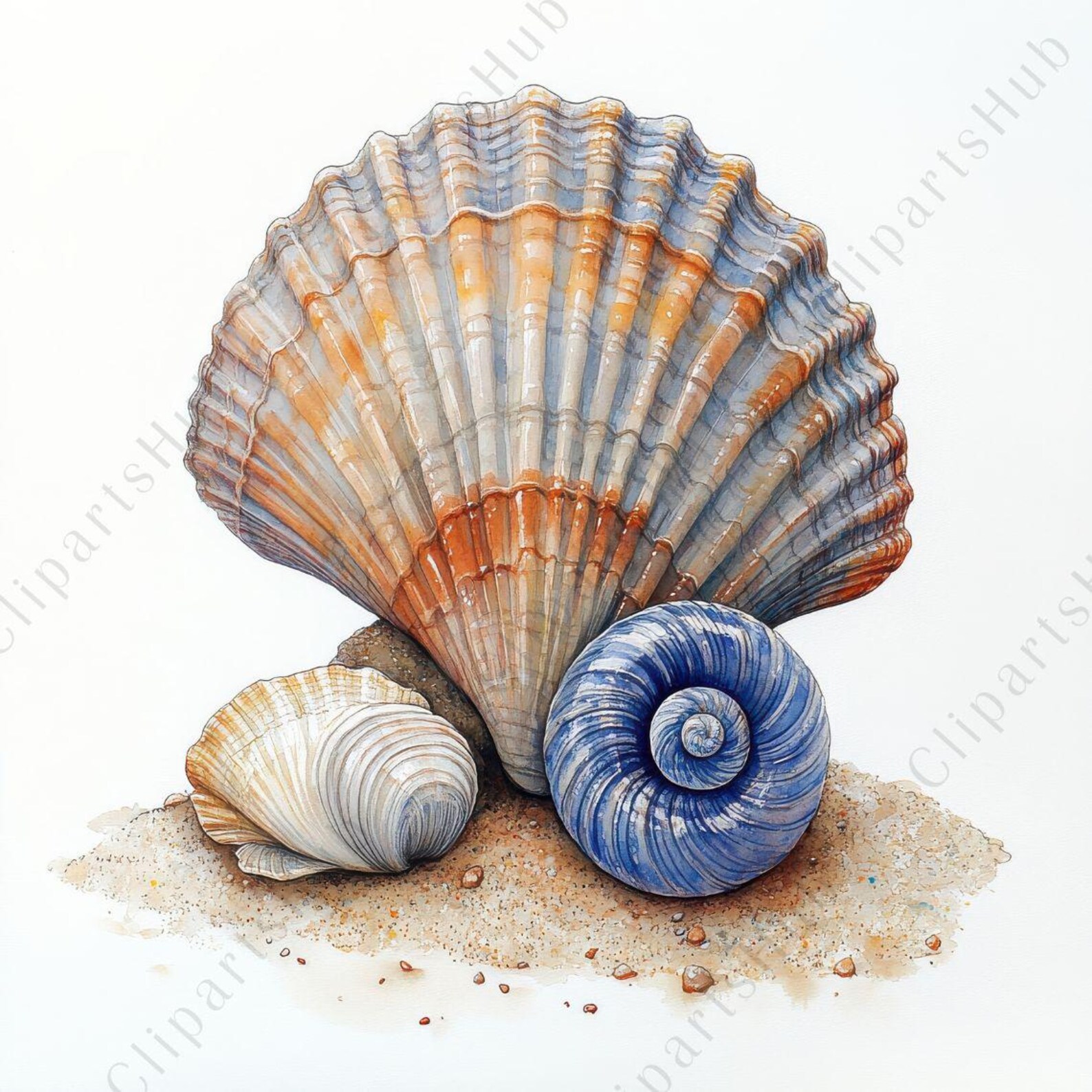 14 Seashell Clipart Bundle, Watercolor Seashell Pack, Beach Ocean ...